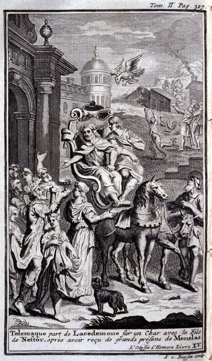 Telemachus Leaves Lacedaemon on a Chariot with Nestor's Son After ...