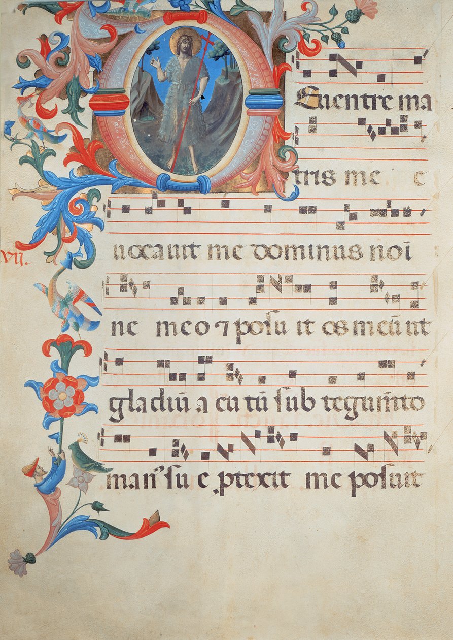 Page of Choral Notation with an Historiated Initial 'O' Depicting St ...