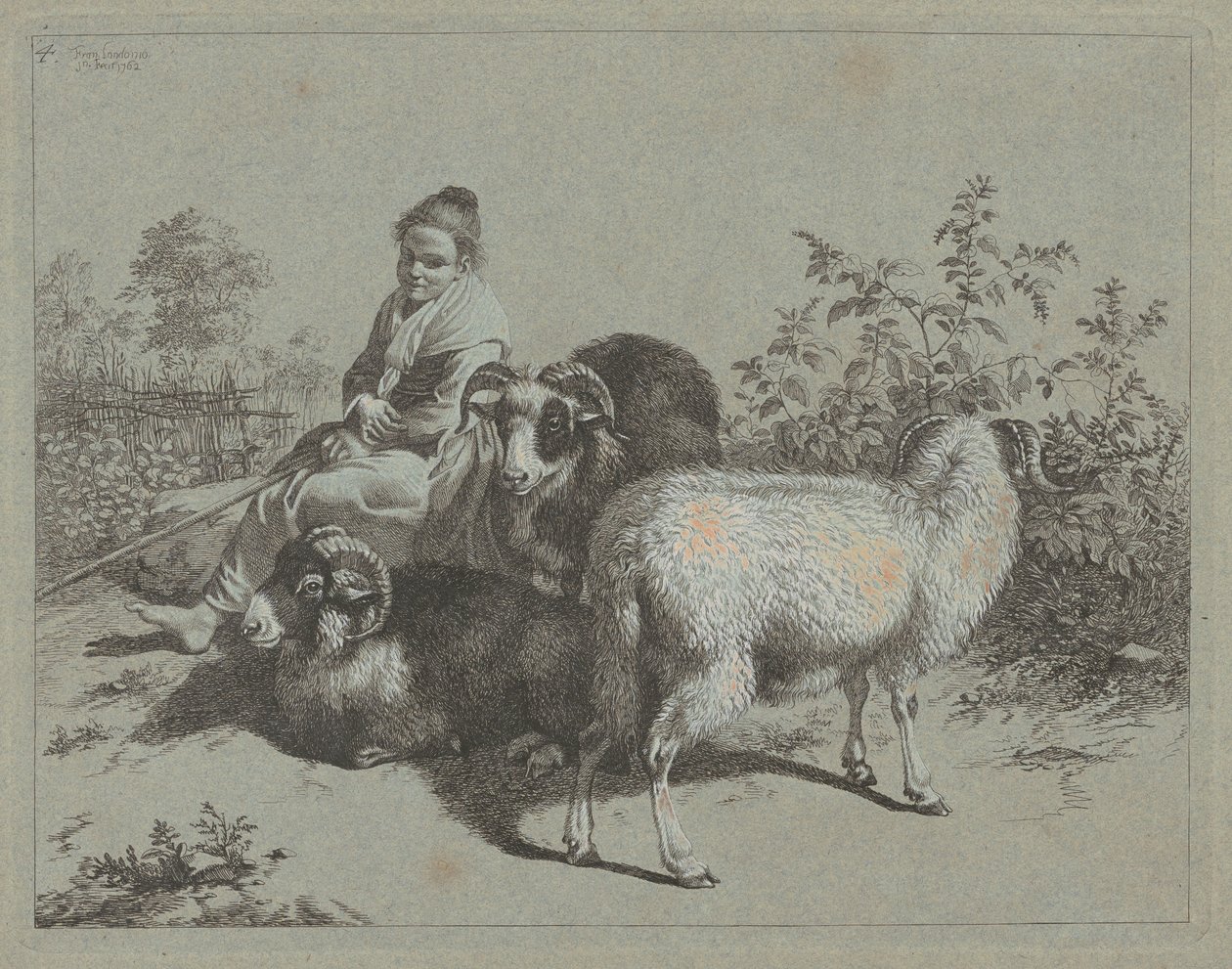 Seated Shepherdess with Three Rams by Francesco Londonio