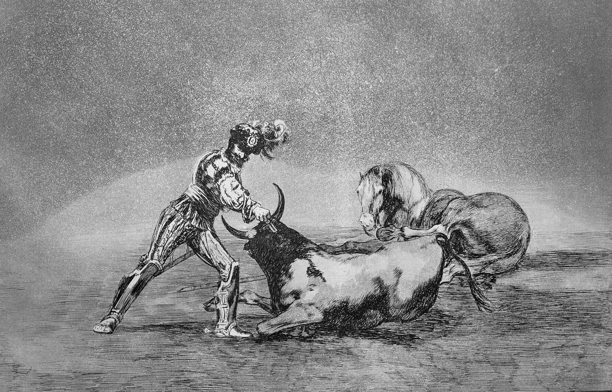 A Spanish Knight Kills the Bull After Having Lost His Horse, Plate 9 of ...