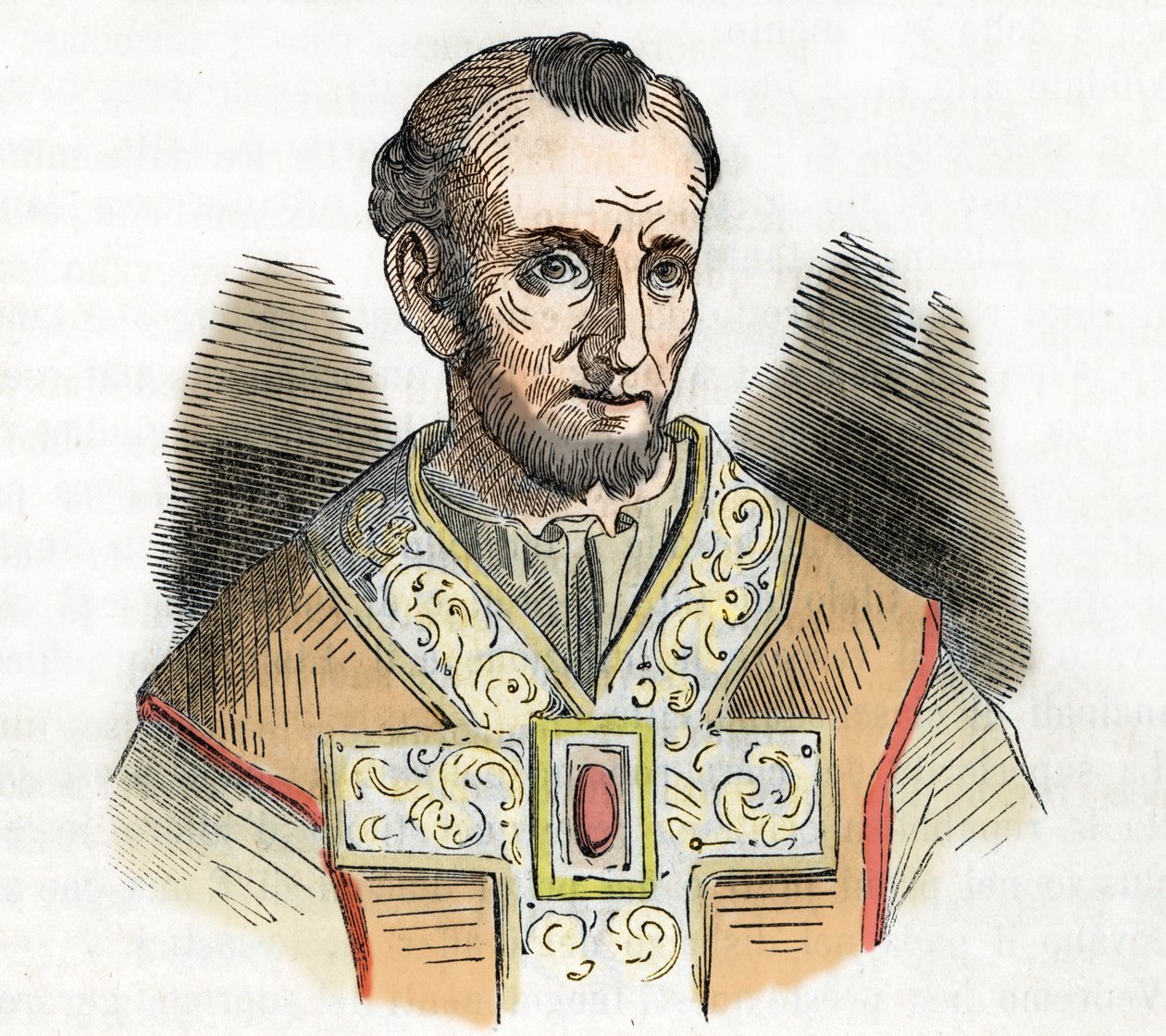 Middle Ages: representation of Pope Nicholas I the Great, drawing from ...