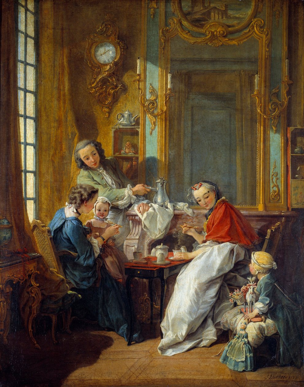 Lunch Scene in a bourgeois interior. Painting by Francois Boucher (1739)