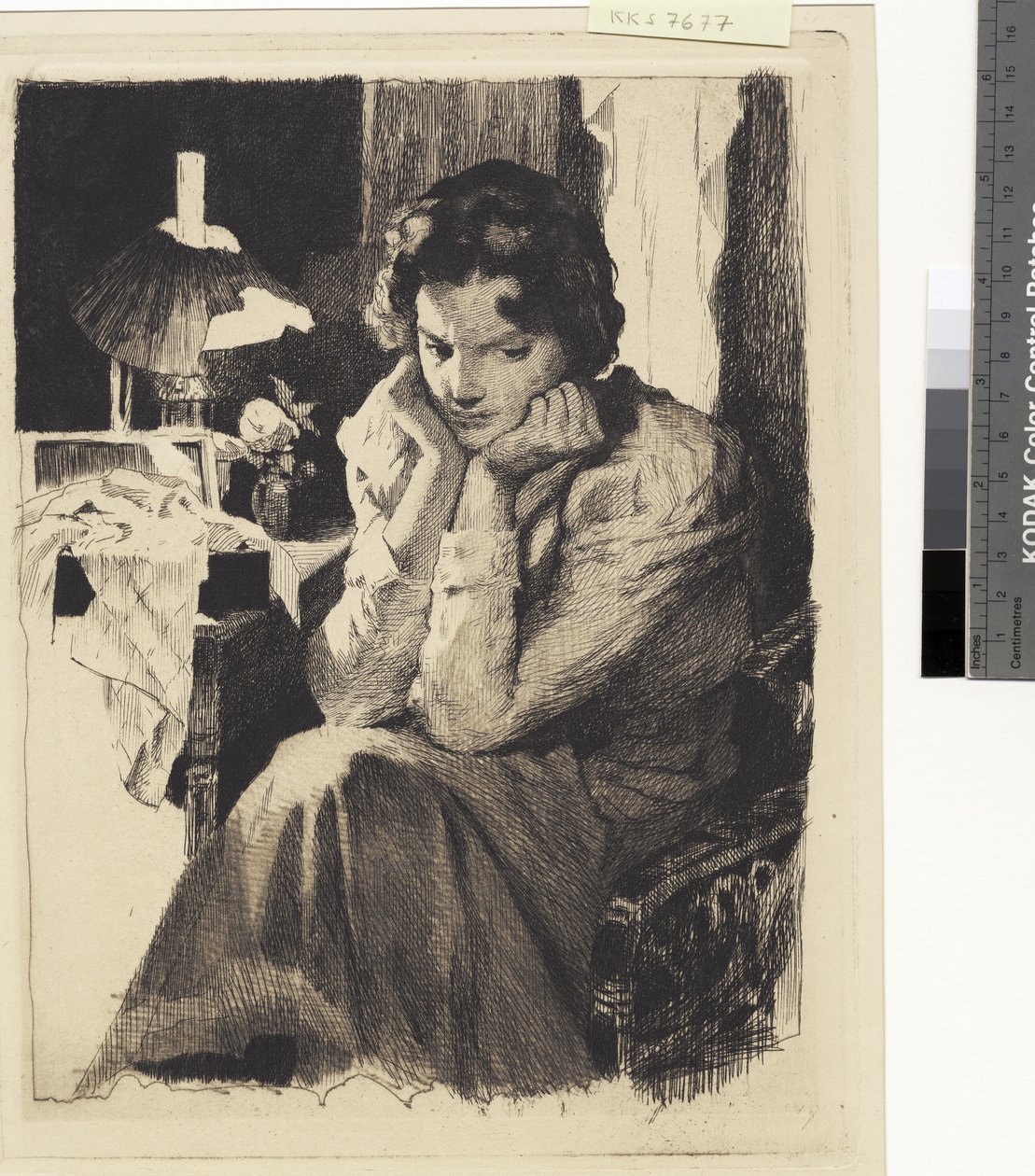 Young Girl by Her Lamp, Supporting Her Head with Both Hands