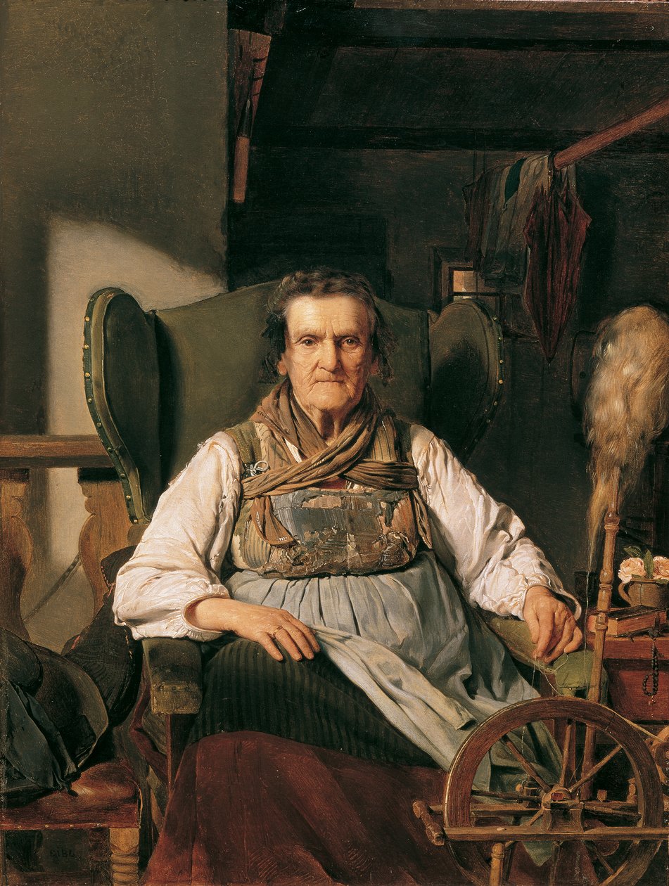 A Ramsauer Farmer's Wife at the Spinning Wheel by Franz Eybl