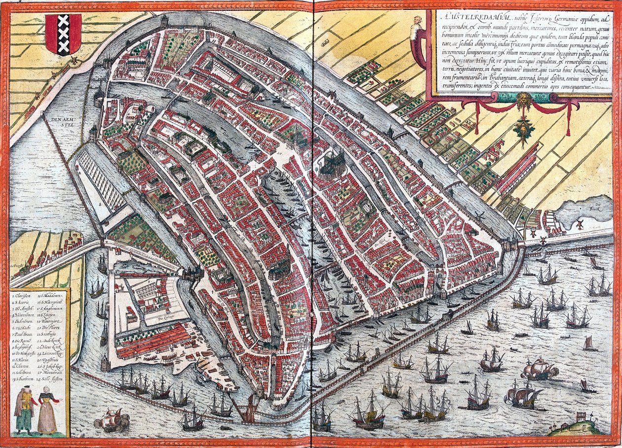 Plan of Amsterdam, Netherlands by Franz Hogenberg