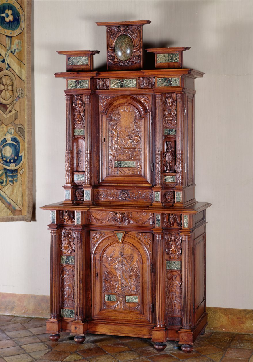 Cabinet with two sections, and a double door representing Actaeon ...