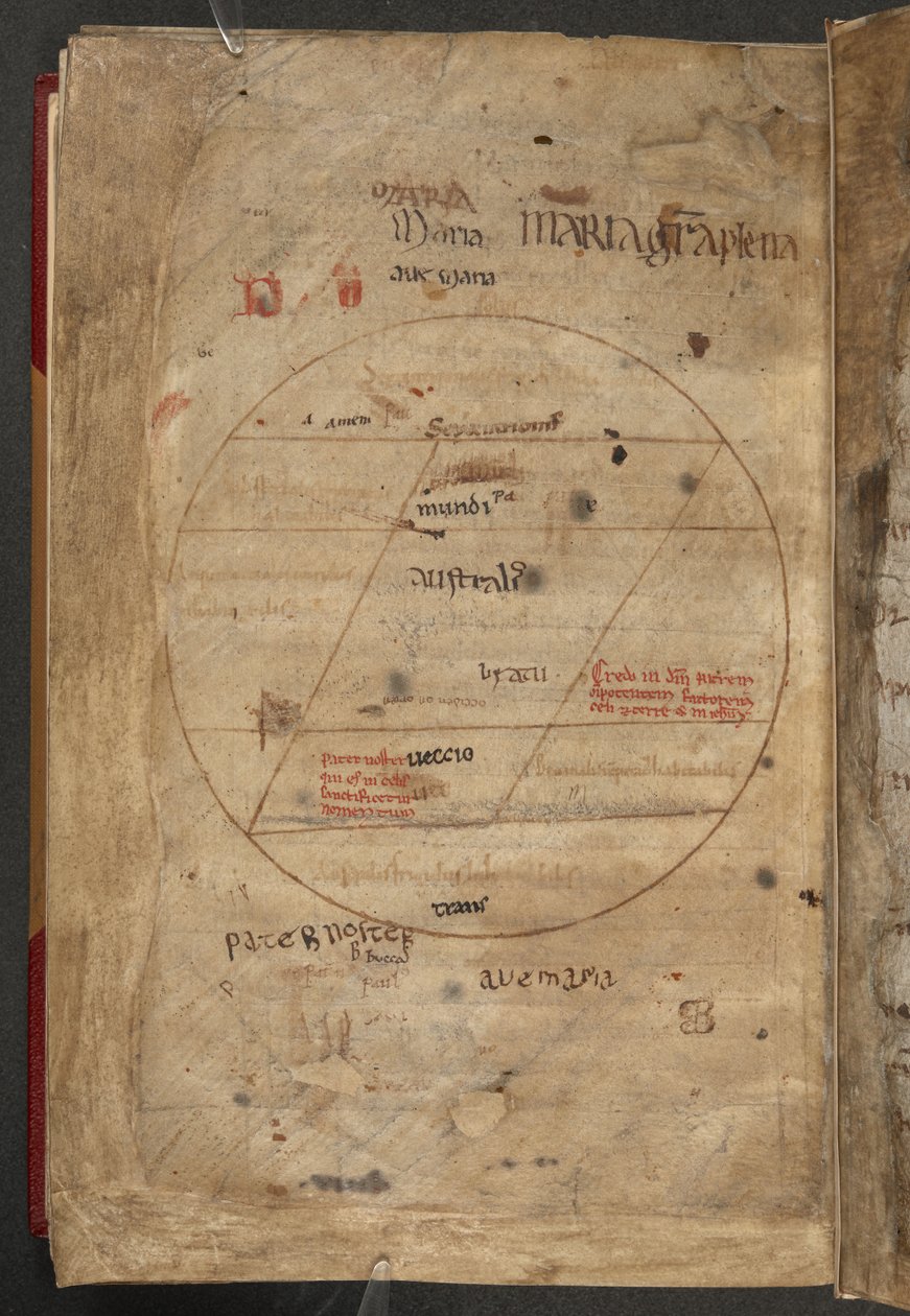 Circular ink diagrams in brown and red ink of the habitable and ...