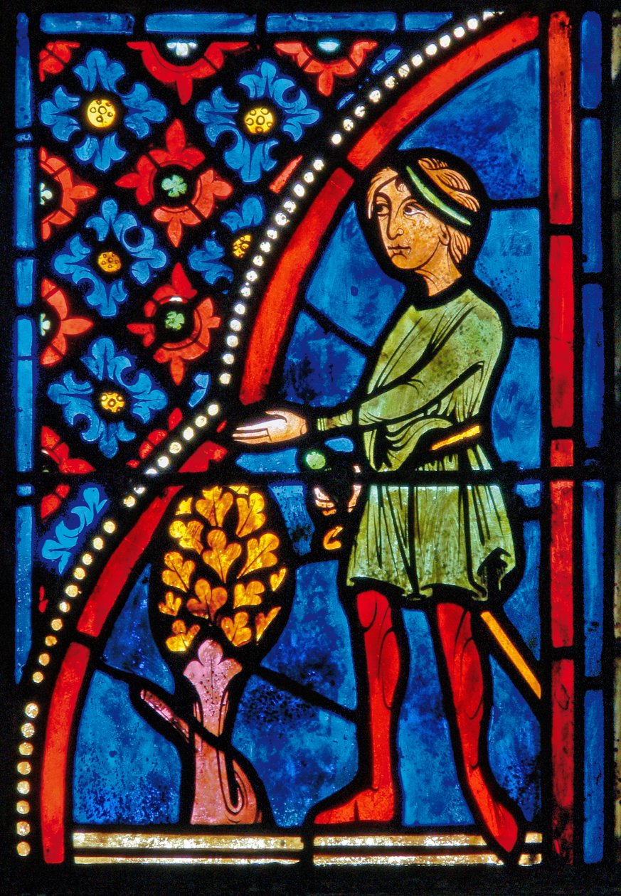 Detail from a window depicting scenes from the life of St. Mary the ...