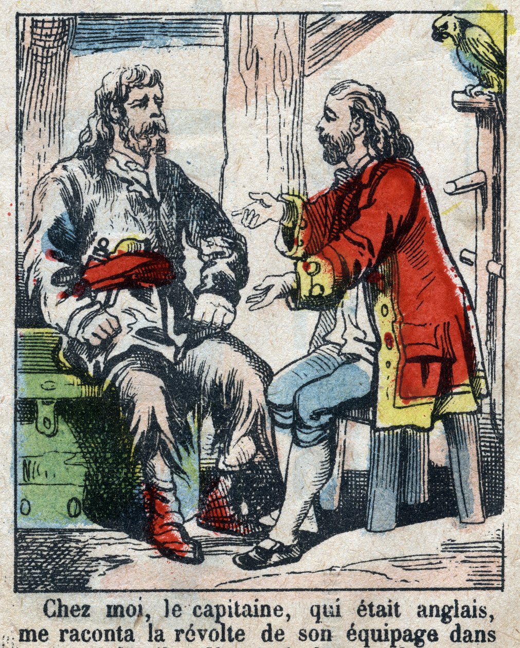 Illustration for the Book of Daniel Defoe 'Robinson Crusoe'. Epinal imaging from the end of the ...