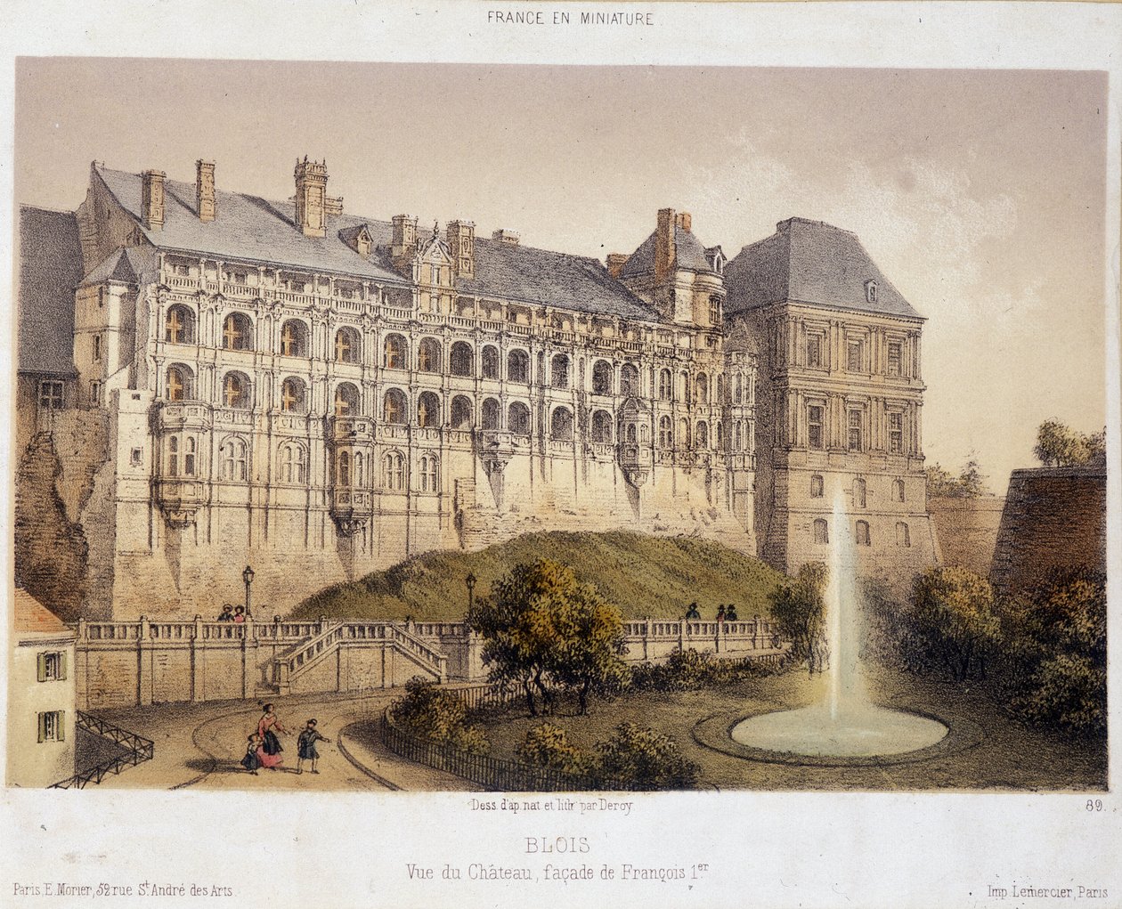 The Chateau de Blois - lithography by French School