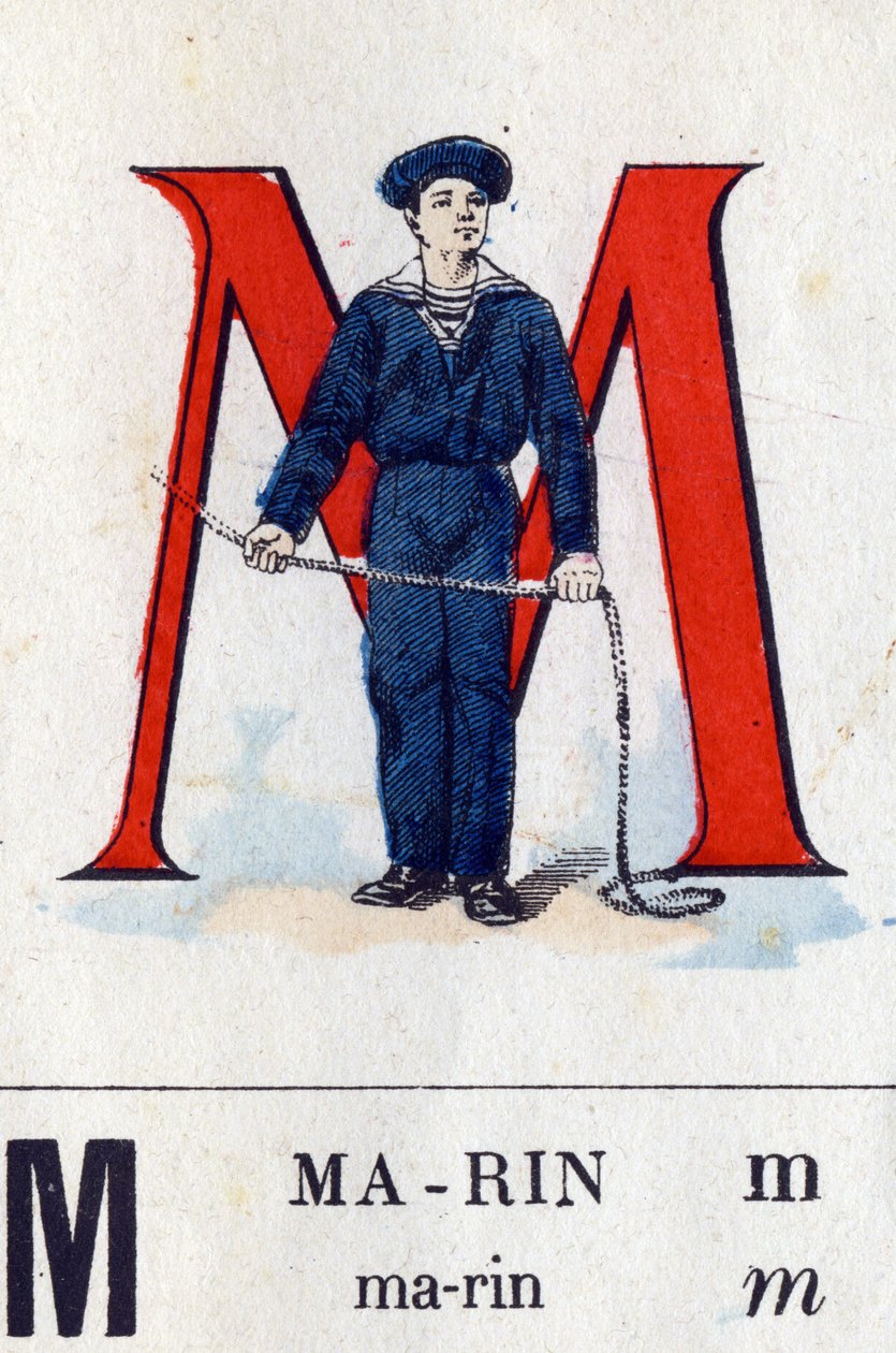 Letter M as sailor. Military alphabet. Imaging of Epinal, circa 1870 ...