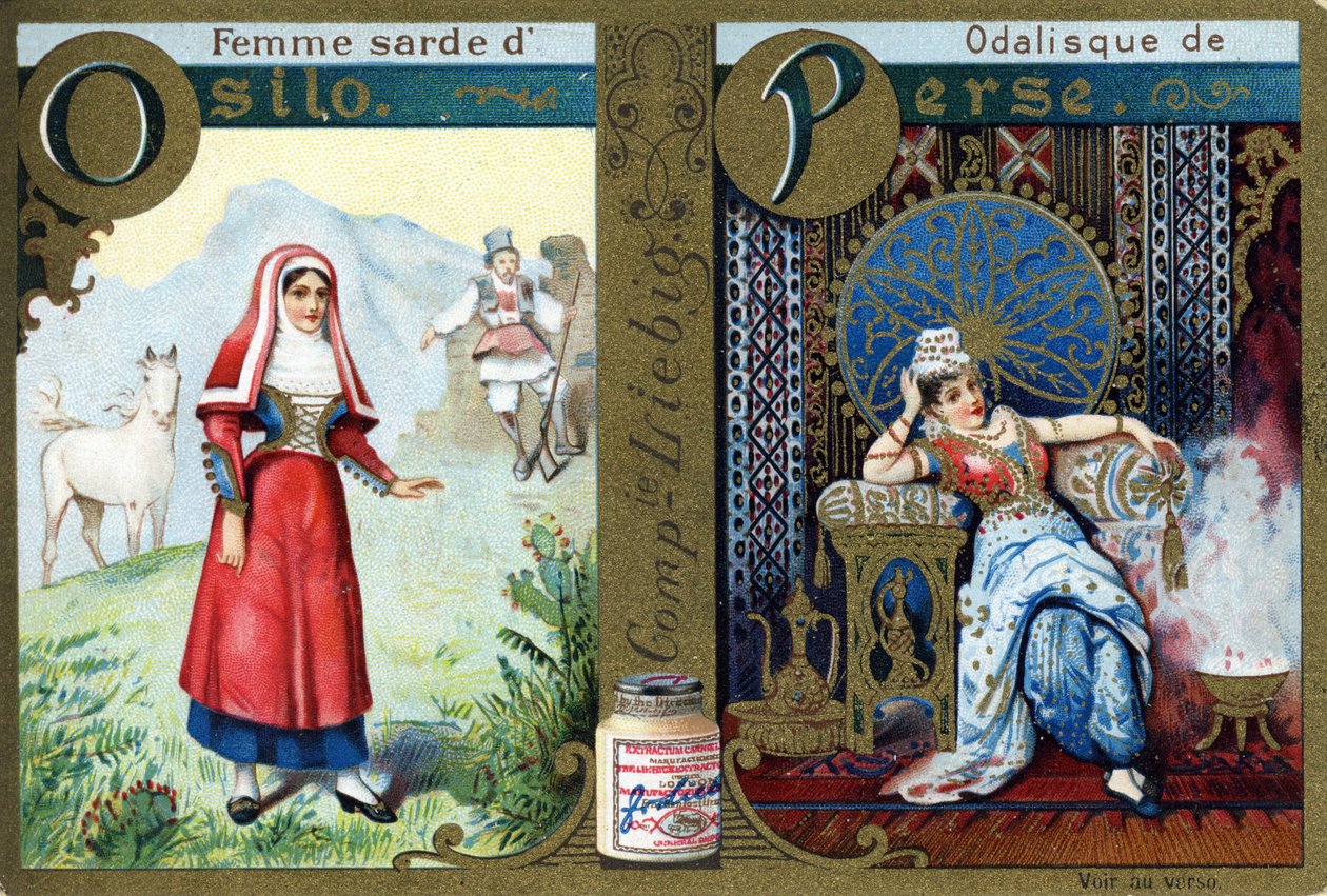 Letter O as Sardinian Woman of Osilo and P as Odalisk of Persia. Women ...
