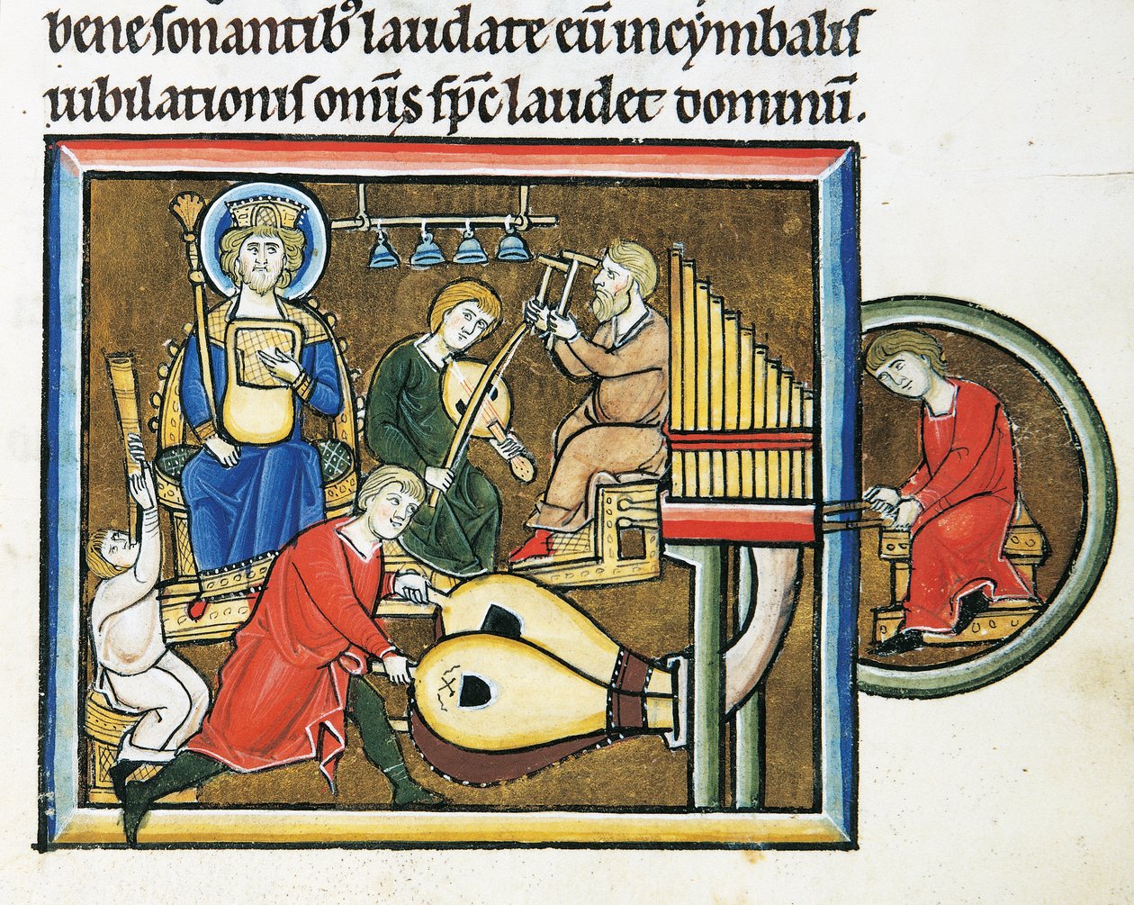 King David holding the psalter and musicians playing, from the Psalter ...