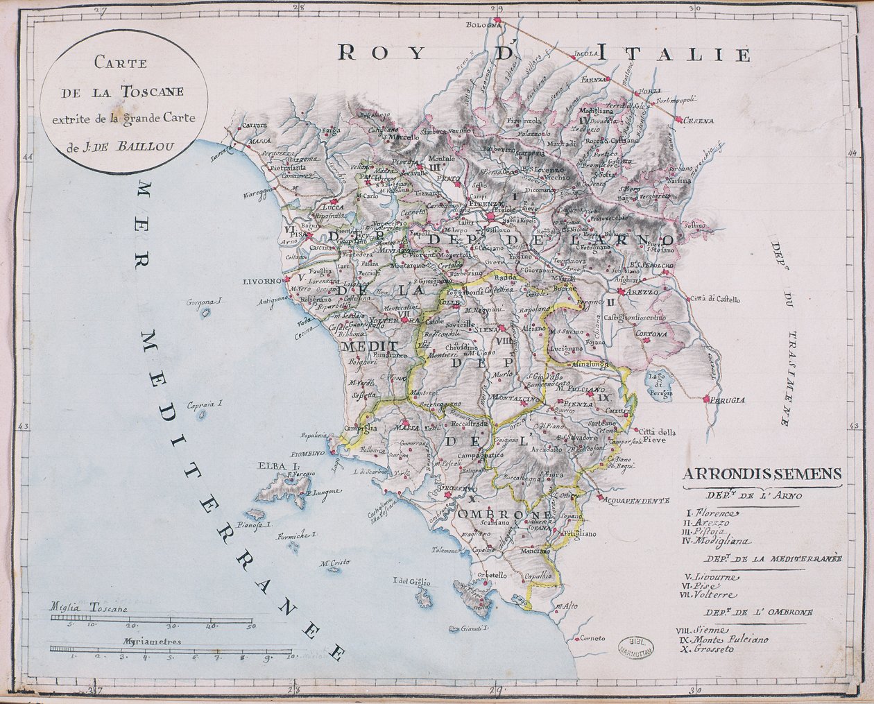 Map of Tuscany, detail of the large map of J. de Baillou