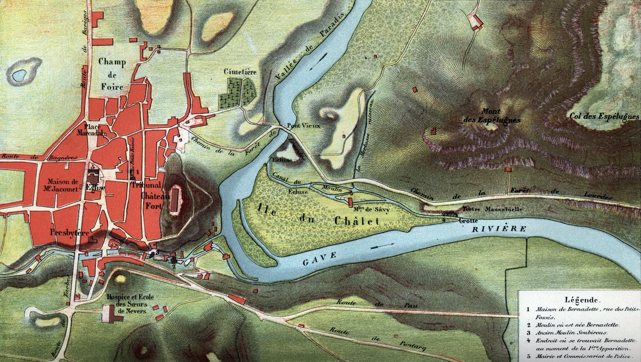 Map of the country of Lourdes in 1858, year of Bernadette Soubirous's ...