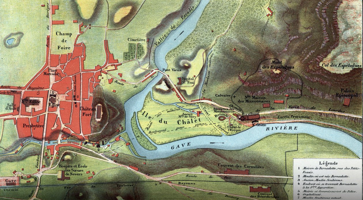 Map of the Country of Lourdes in 1877 by French School
