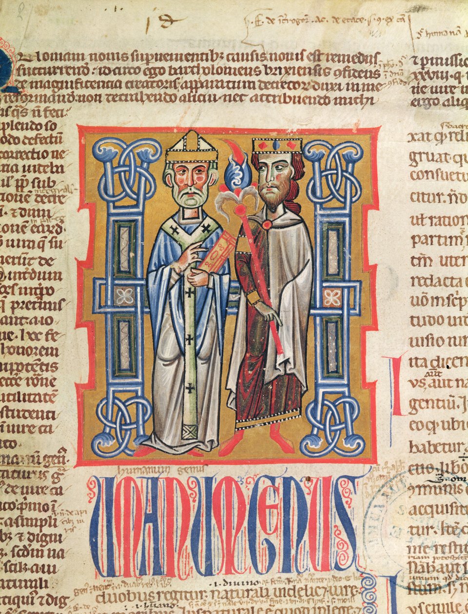 Miniature of a bishop and king from the Decretum Gratiani, 14th century