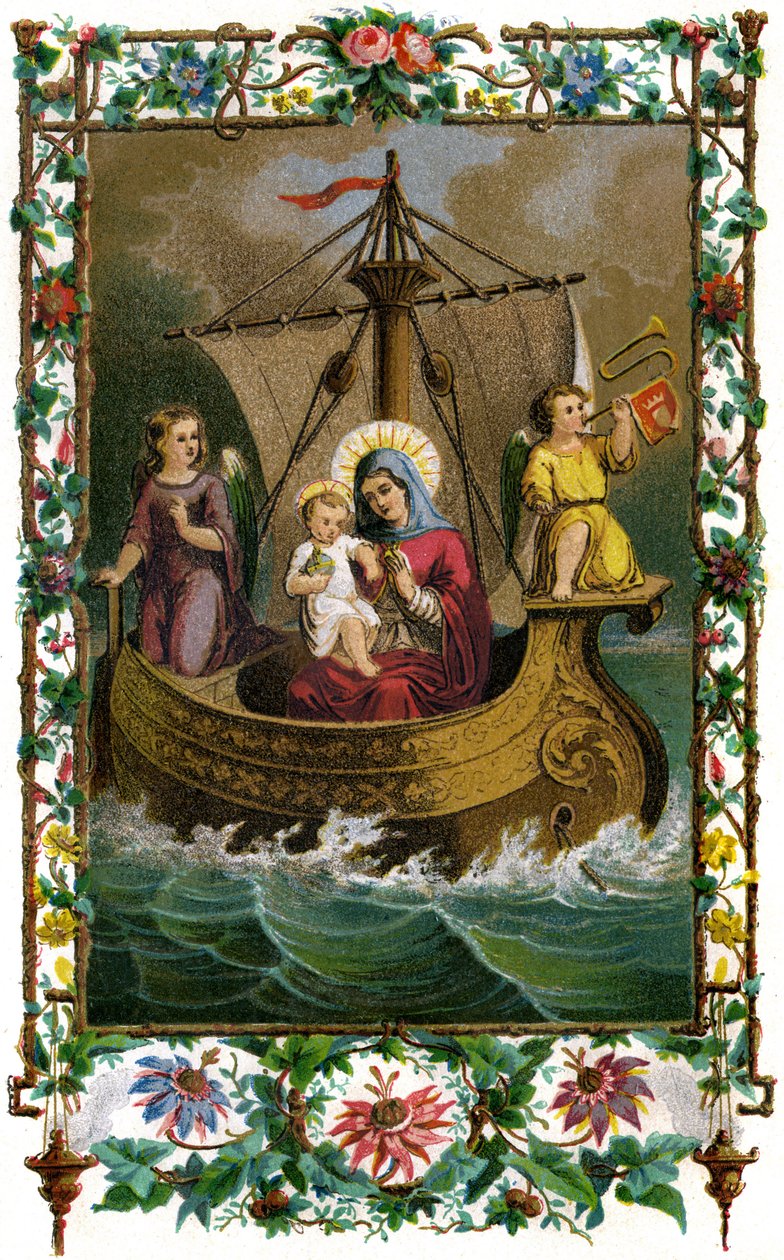 Our Lady of Boulogne, Holy Virgin Mary and Child Jesus in a Boat on the Sea