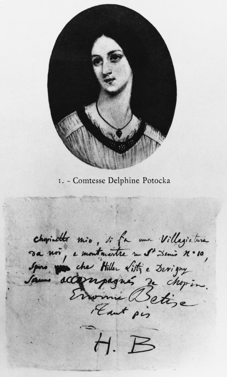Portrait of Countess Delphine Potocka, letter by Hector Berlioz to ...