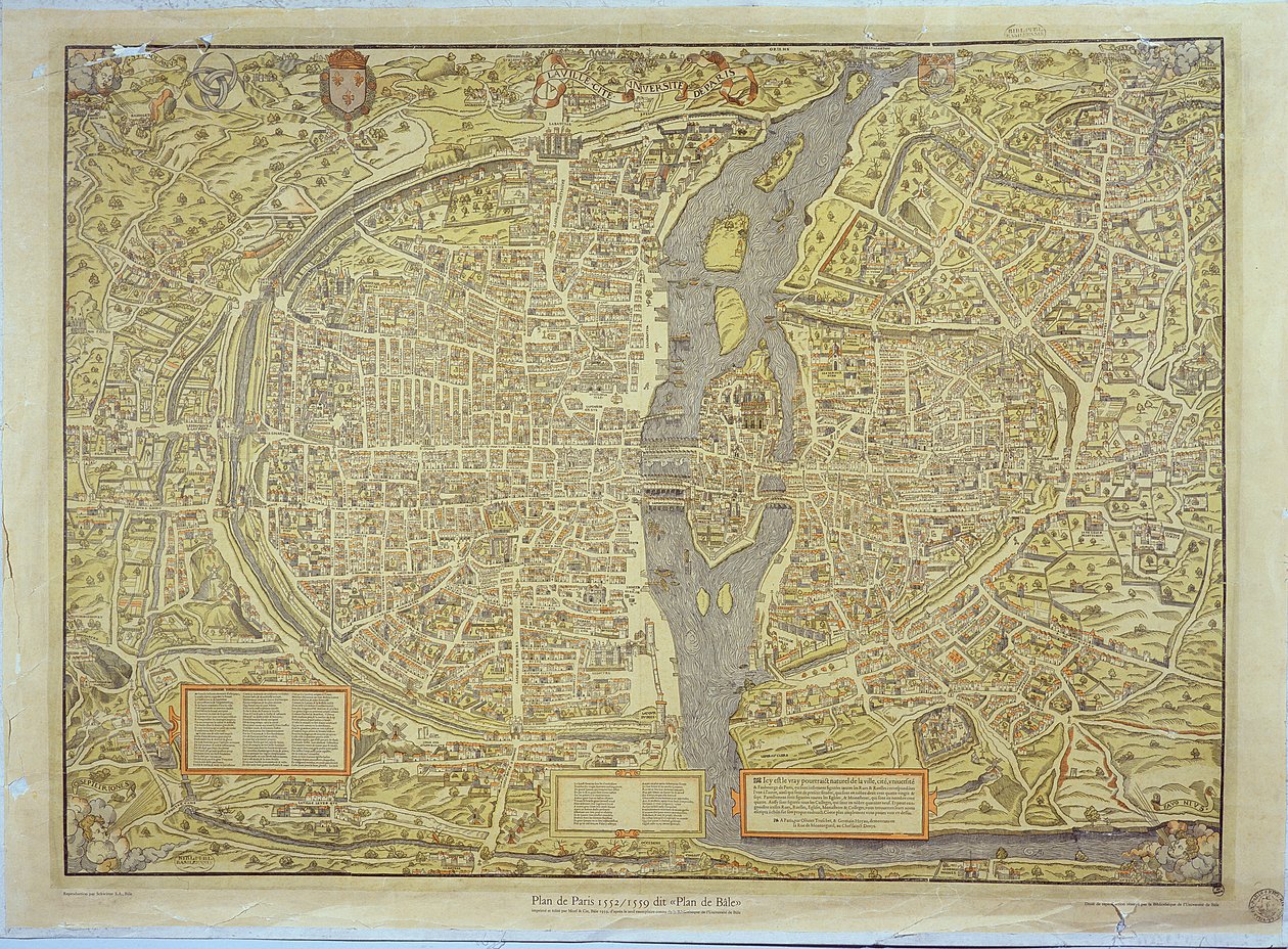 Reproduction of the Basel Map of Paris, originally produced in 1552-59