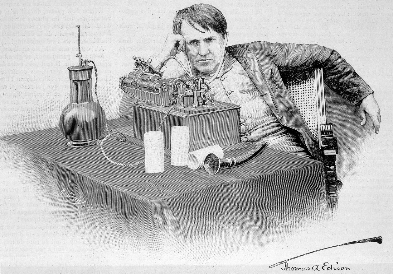Thomas Edison and his phonograph - in 'Le Monde Illustré' of 17/08/1884