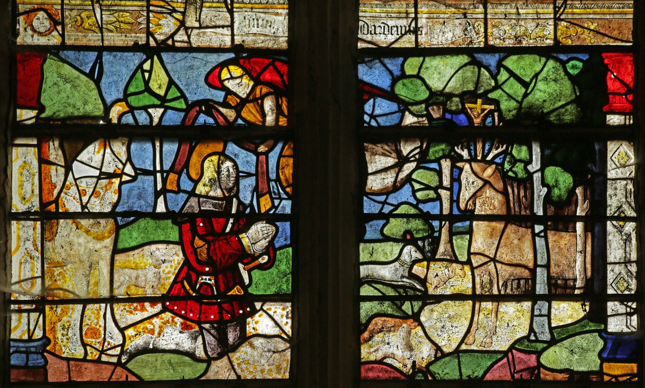 Window depicting Saint Hubert and the Stag (stained glass)