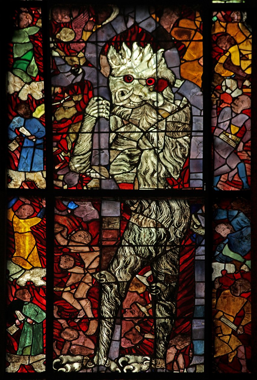 Window w16 depicting a scene from the Last Judgement: the Devil attends