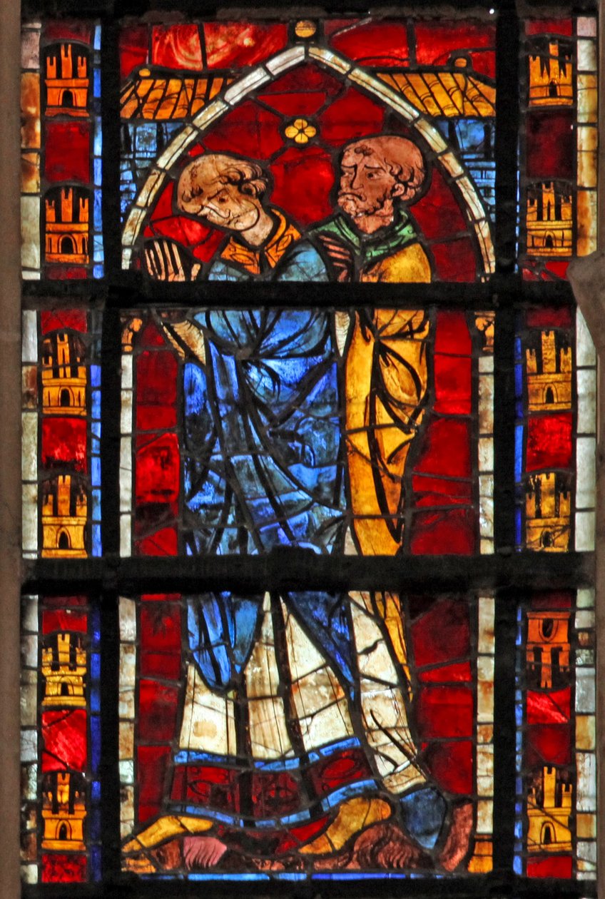 Window depicting two figures by French School