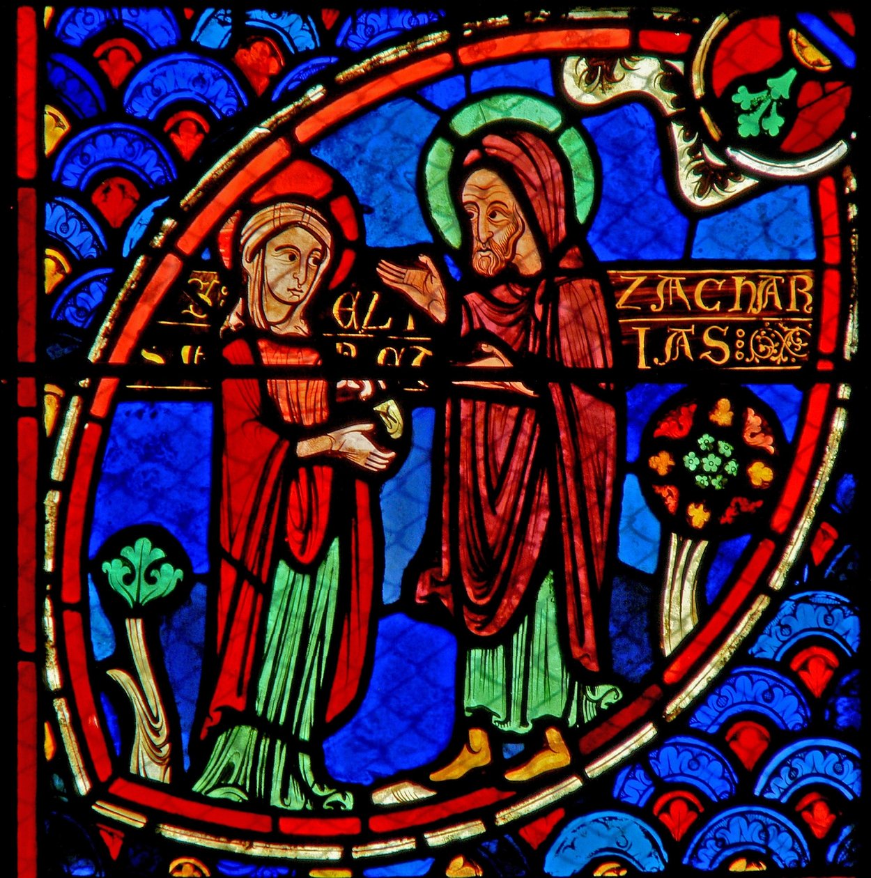 Window w20 depicting Zacharias and Elizabeth, the parents of St John ...