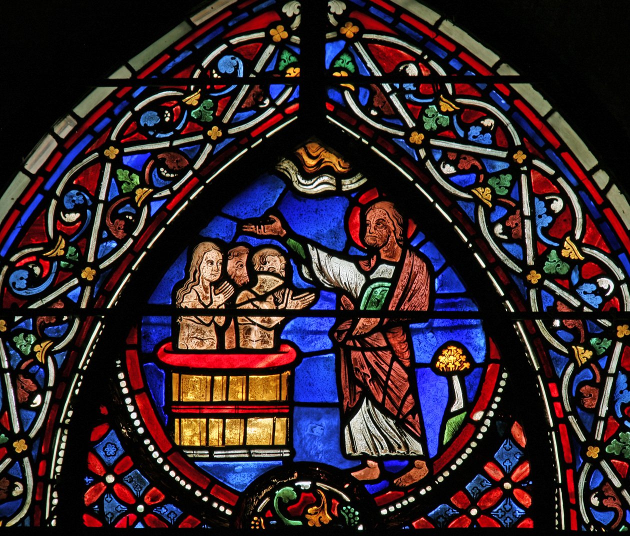 Window depicting St Andrew baptizing Consul Egeus and his wife