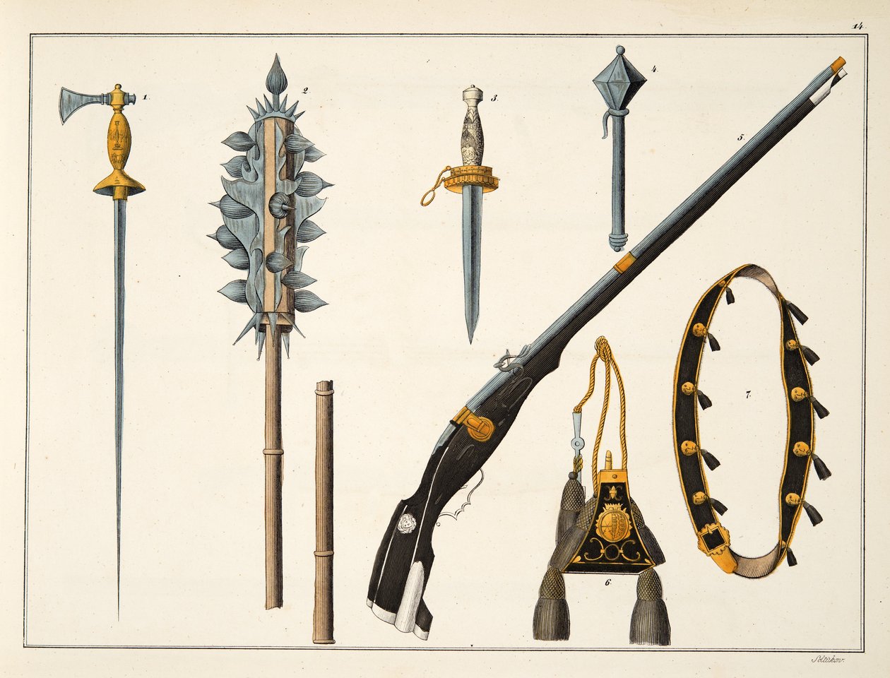 Weapons including a Musket, c.1400, plate from 'A History of the ...