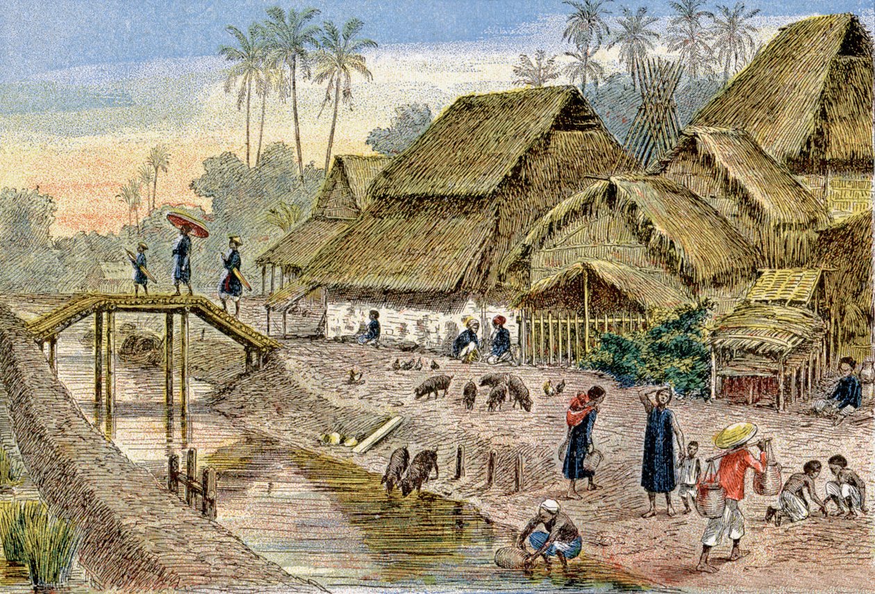 An Annamese Village, French Indochina, c.1900 by G. Dascher