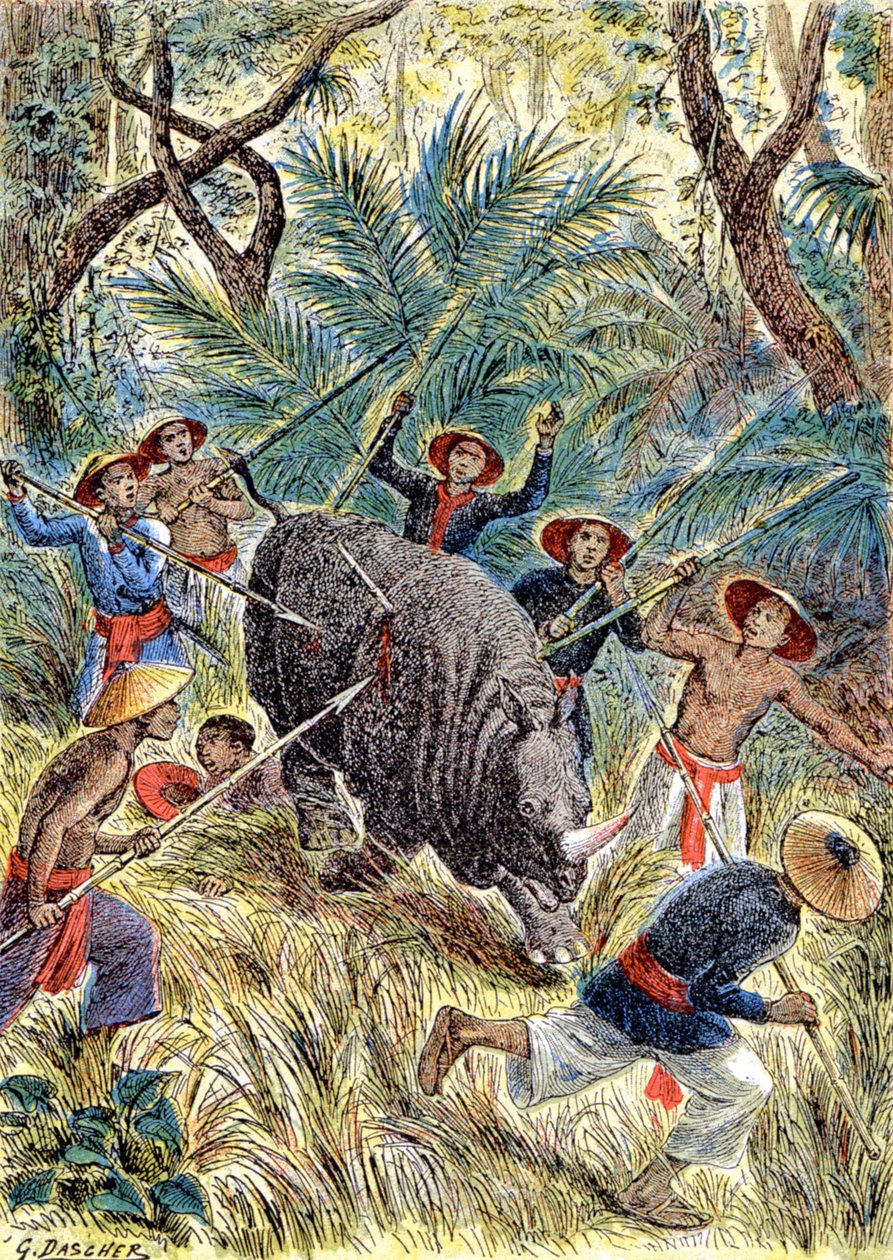 Rhinoceros Hunting, French Indochina by G. Dascher