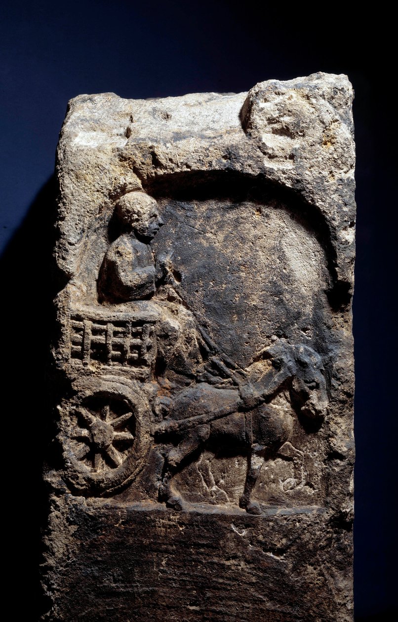 Art Gallo-Roman: Stele Representing a Man on a Cart Harnessed to a Horse