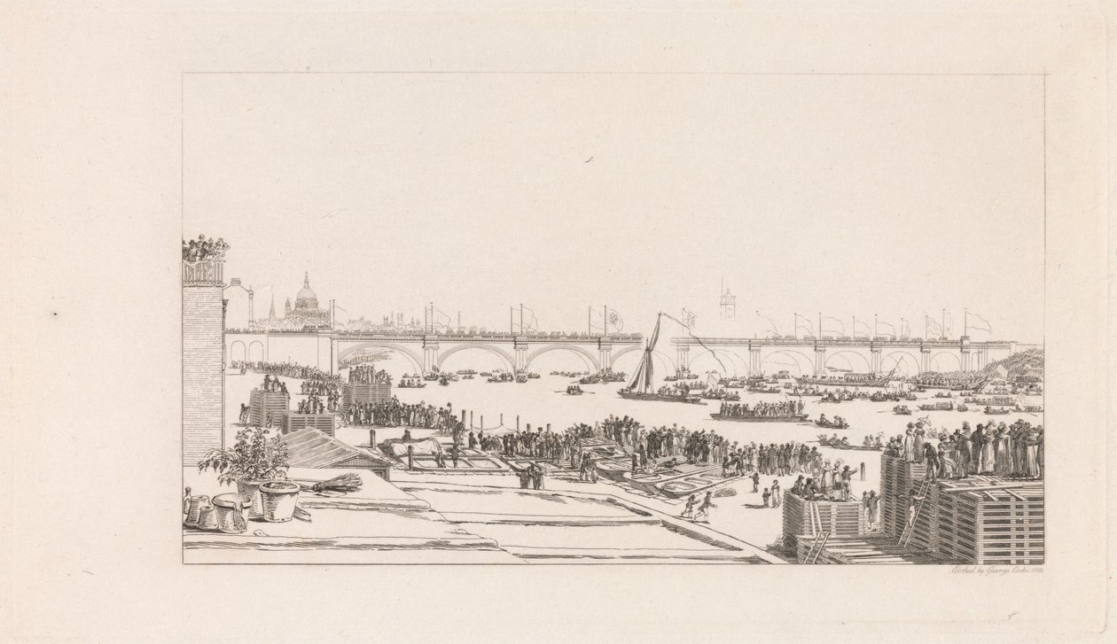 Opening of Waterloo Bridge by George Cooke: Fine art print