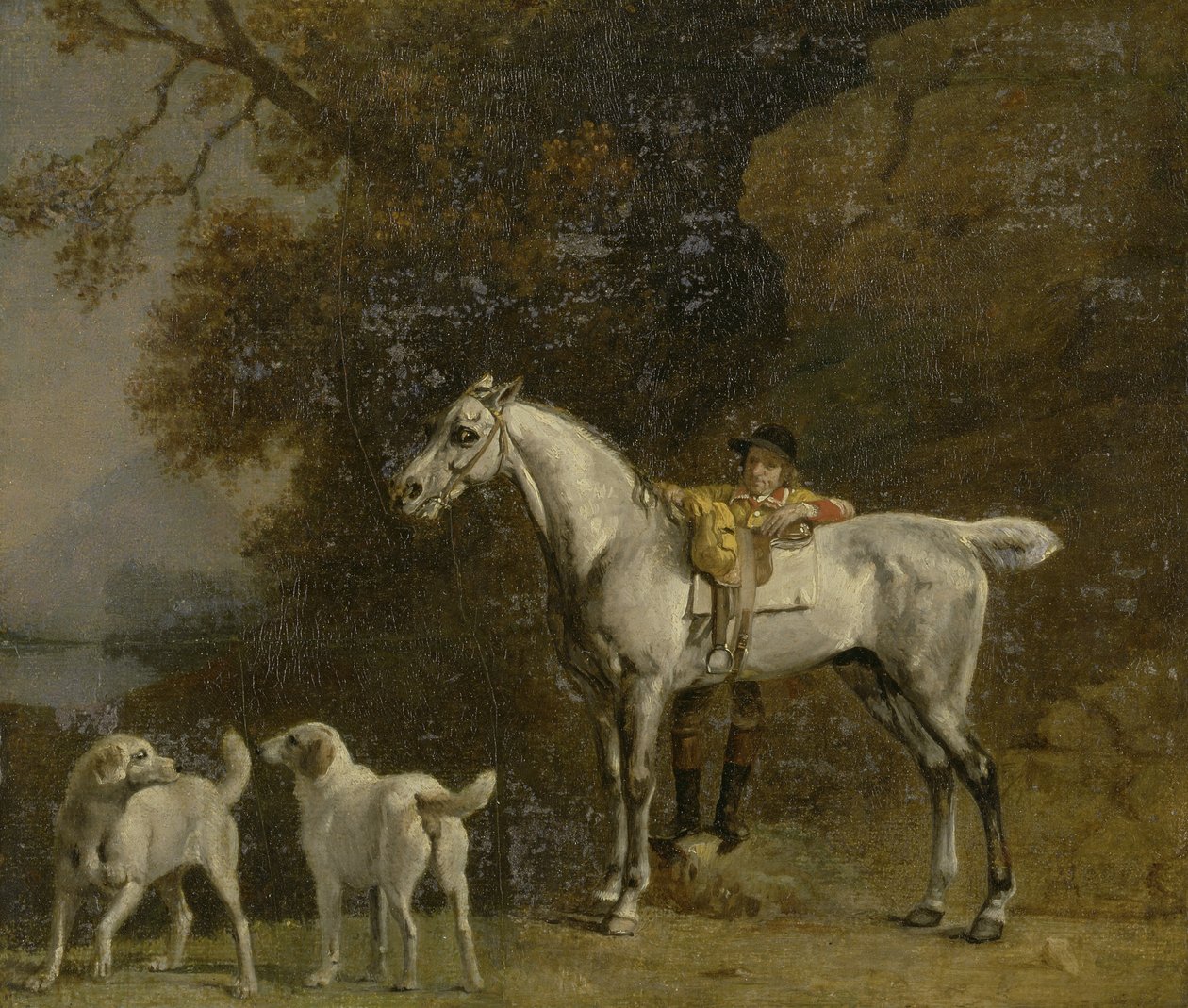 Huntsman with a Grey Hunter and Two Foxhounds