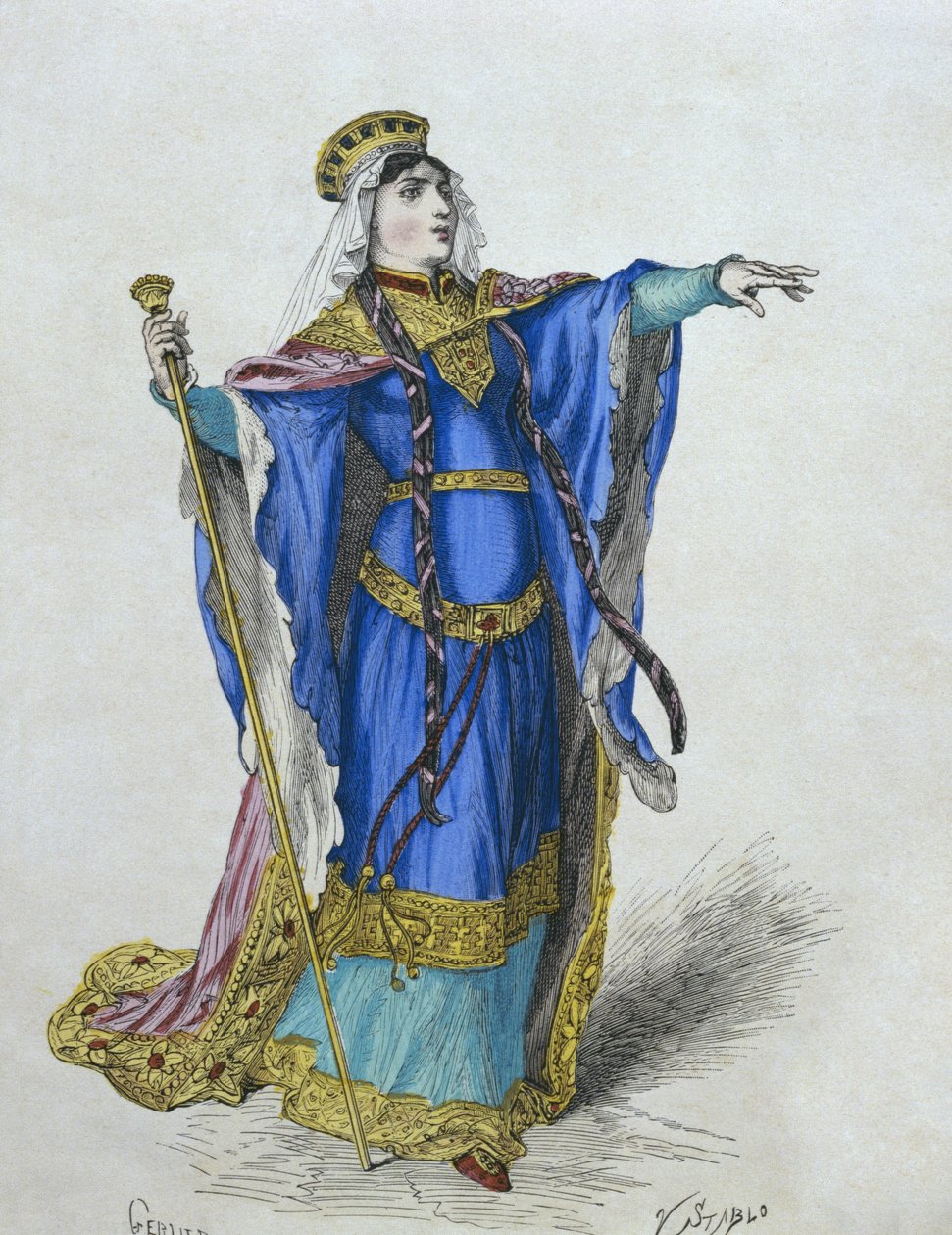 Merovingian queen, illustration from 'Costumes de Paris a travers les ...