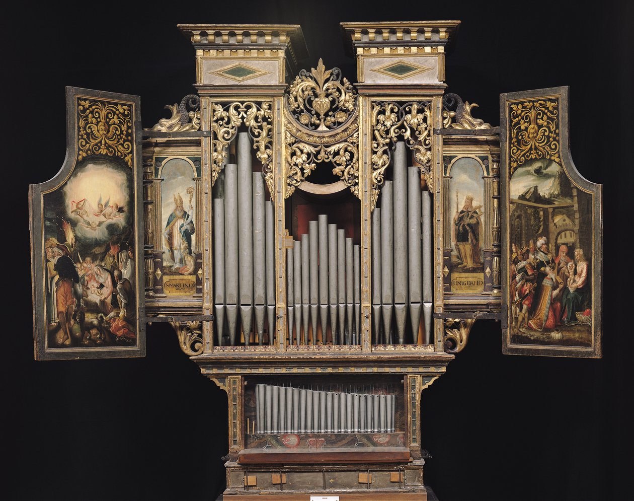 Choir organ with open panels (wood and metal)