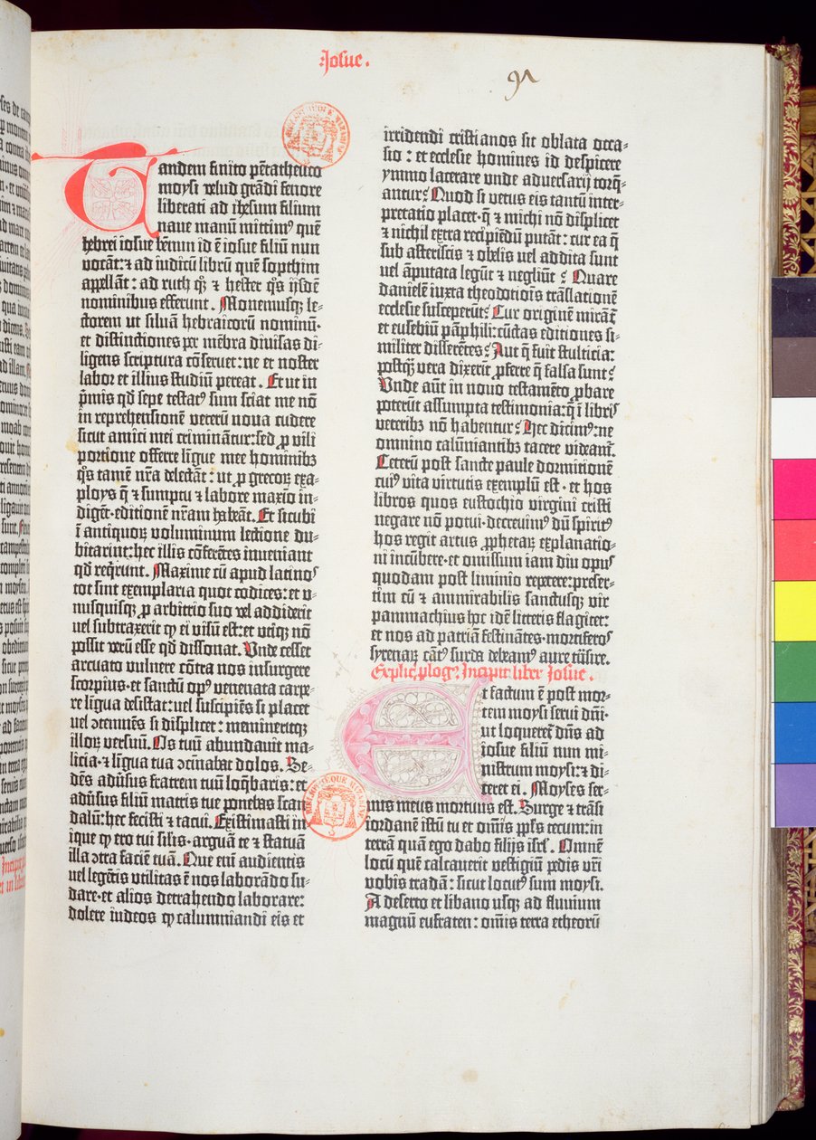 End of Pentateuch and beginning of Book of Joshua, from the Gutenberg Bible, printed by Johannes ...