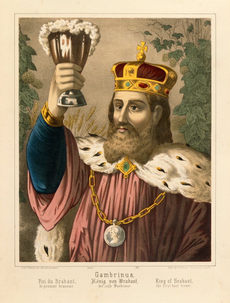 Portrait of Gambrinus, Legendary King of Flanders, Pictorial Broadsheet ...