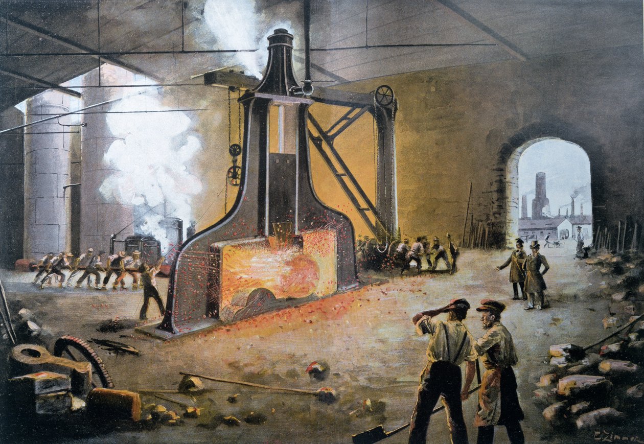 Power hammer invented by James Nasmyth in Germany, engraved by E.Zimmer ...