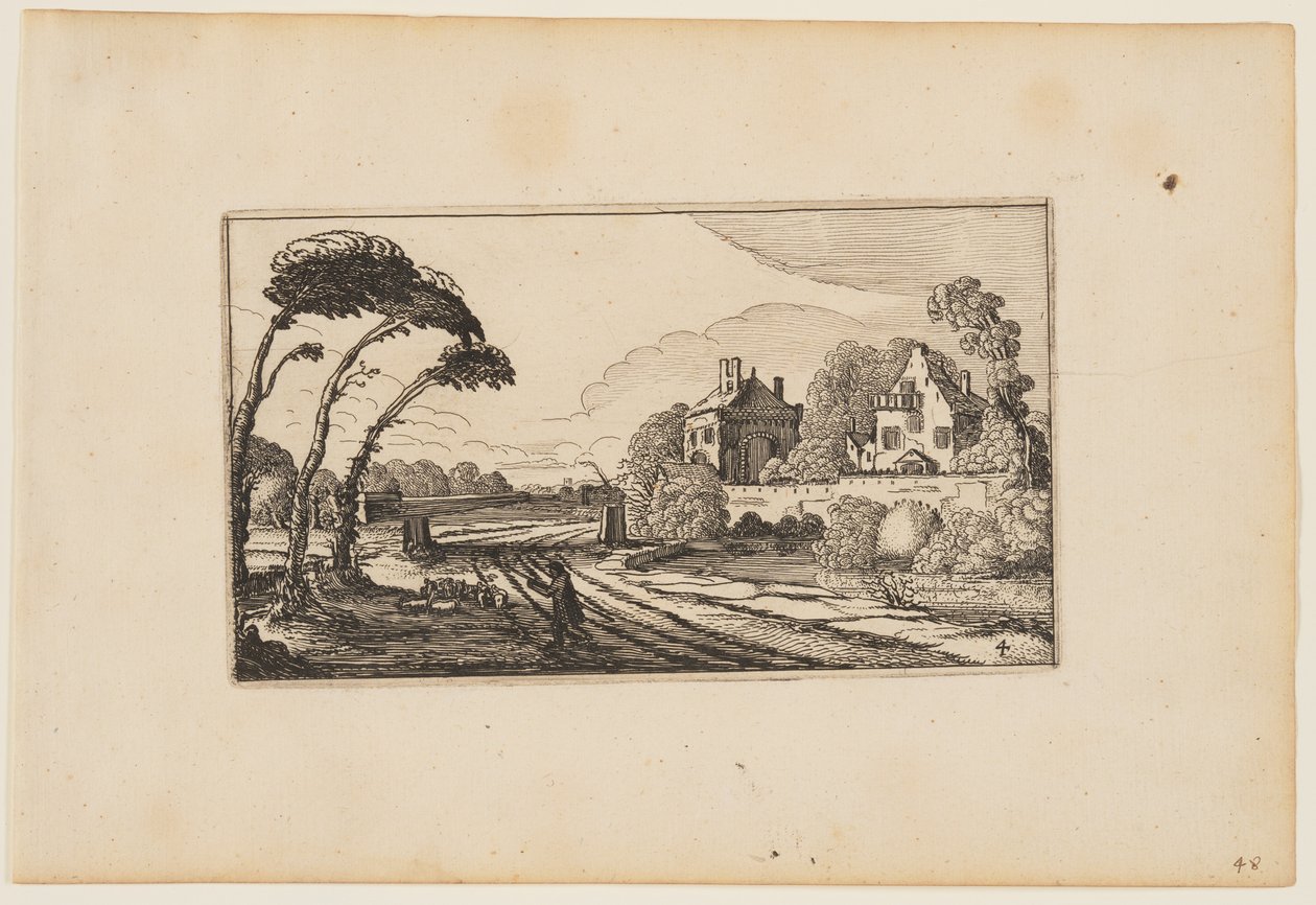 Road to Left of a Moated and Walled Country House, from Twelve ...