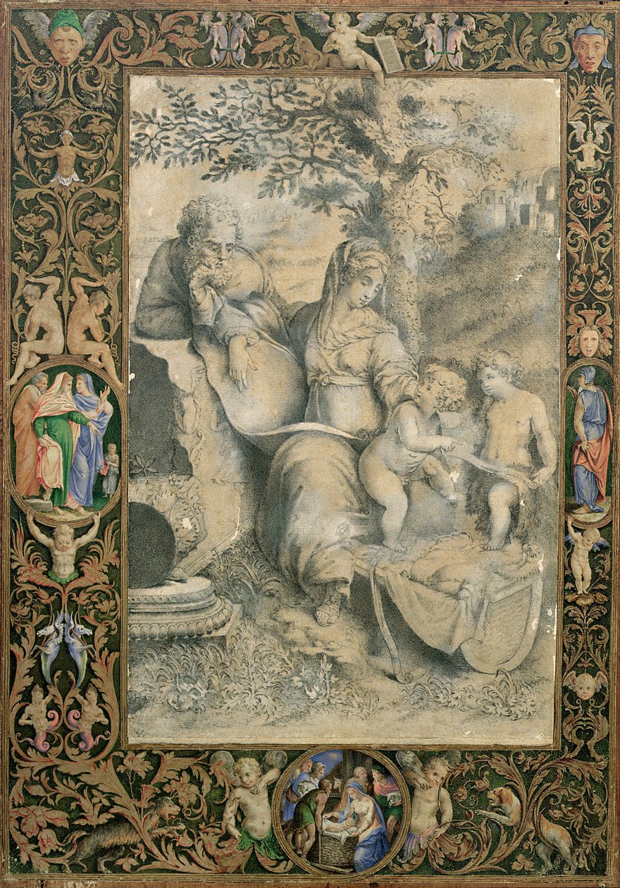 Border of an Illuminated Manuscript Surrounding a Drawing After Raphael ...