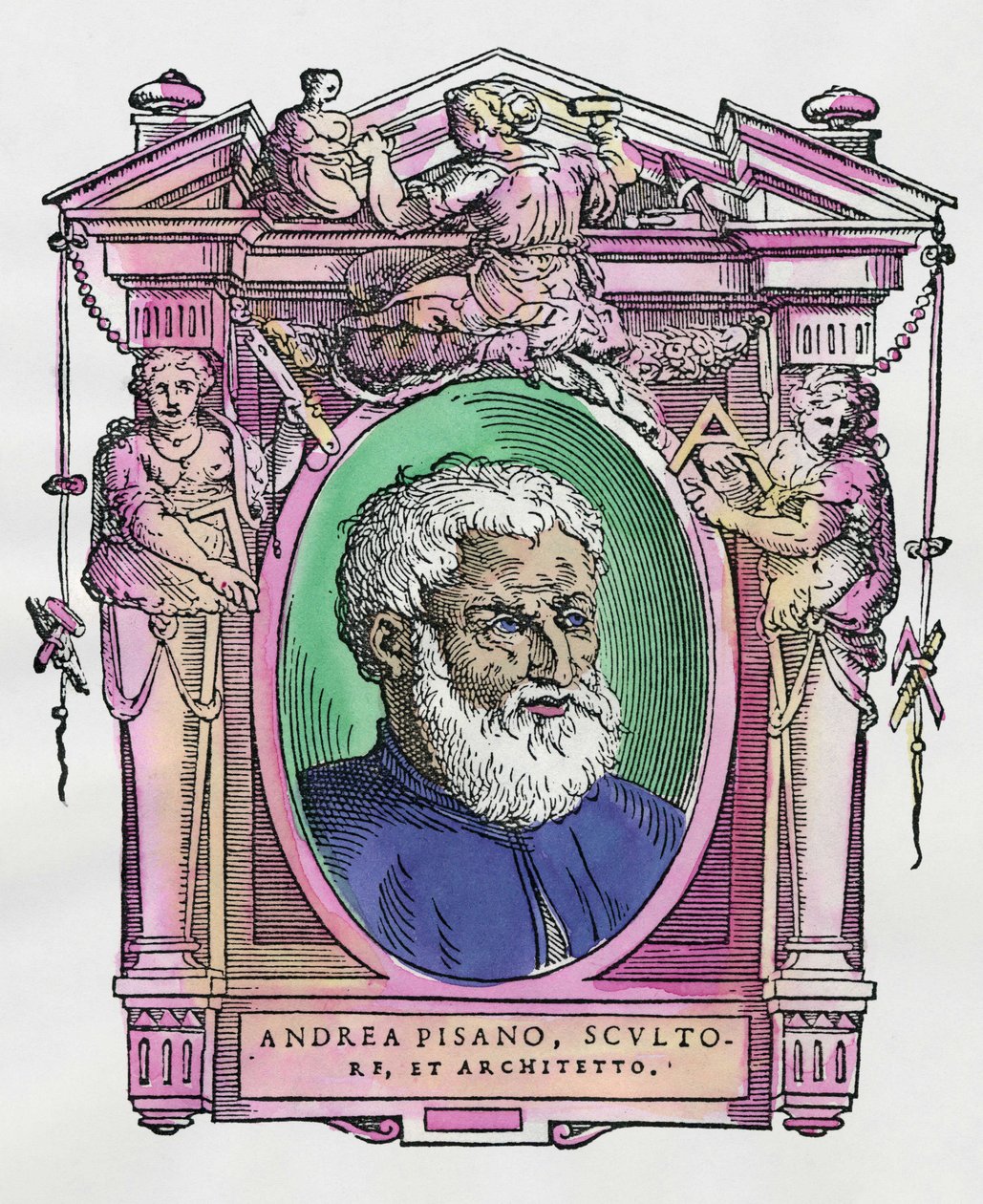 Portrait of Andrea Pisano, engraving from Lives of the Most Excellent ...