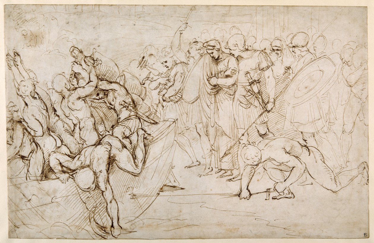 Neoptolemus taking Andromache into captivity after the fall of Troy