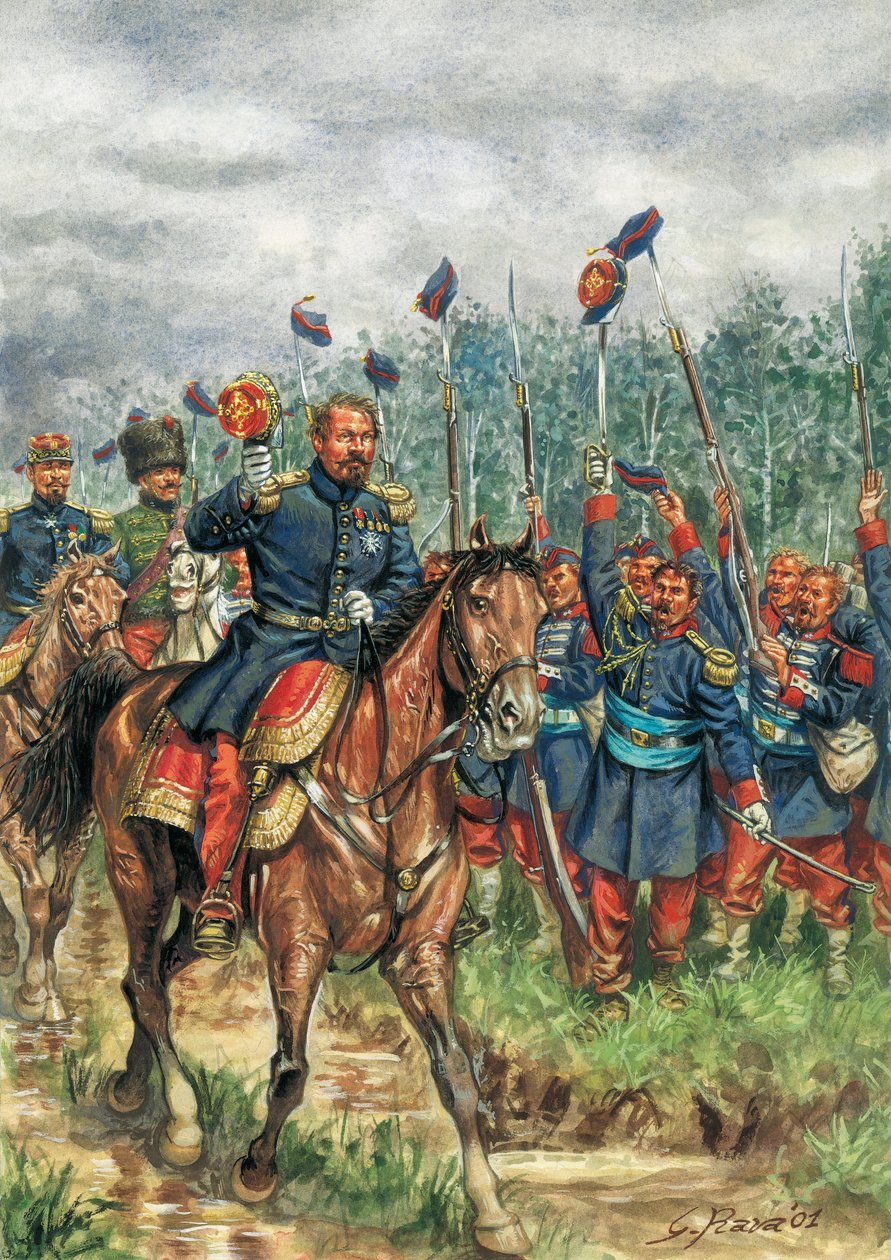 Napoleon III (1808-1873) a horse greeted by his army