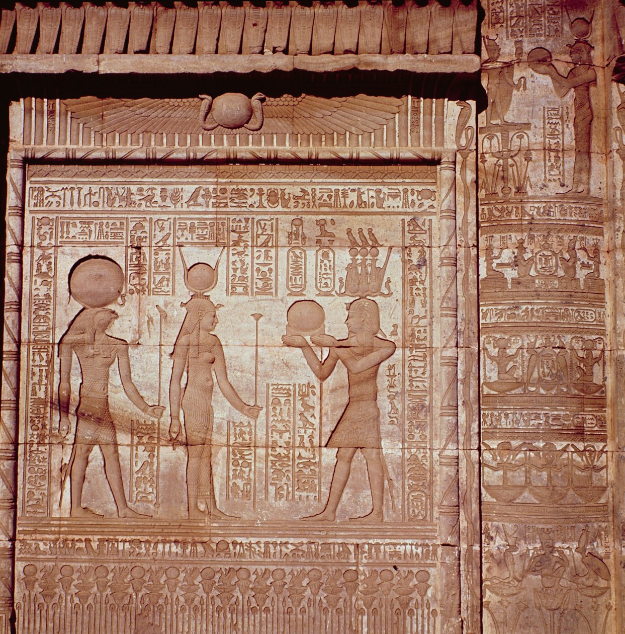 Relief Depicting a Pharaoh Making an Offering to Hathor and Horus, from ...
