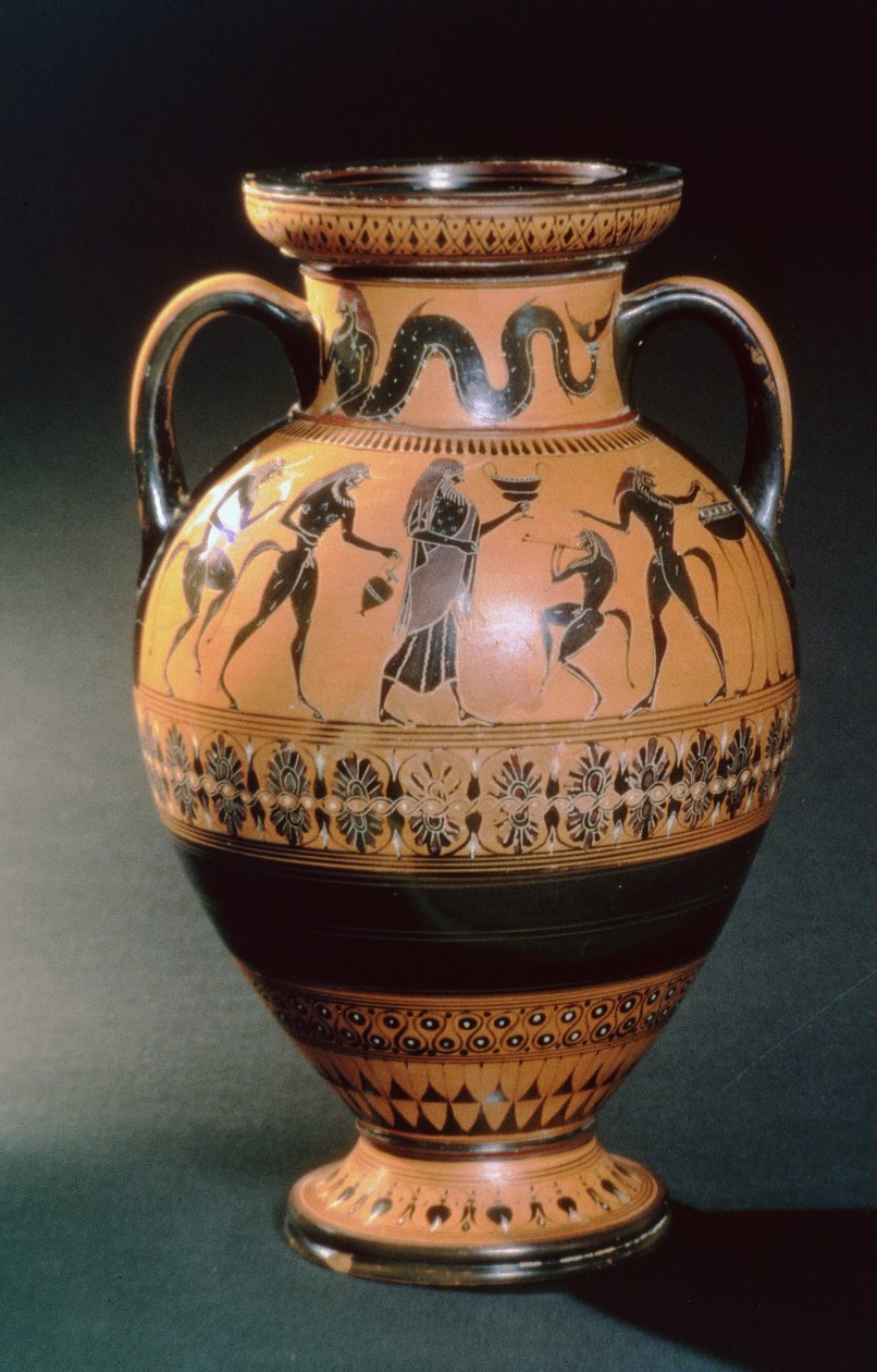 Ionian black figure amphora, depicting a merman and a sacrificial ritual