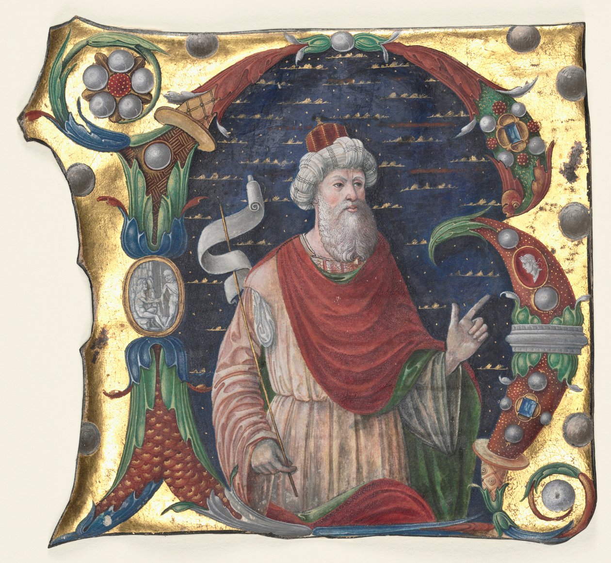 Initial R from a Choral Book with King David, c. 1470-1480