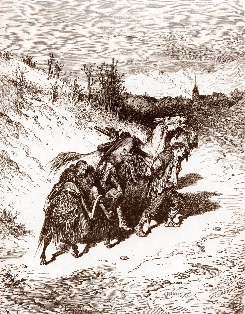 A Plowman from His Own Village Brings Quixote Home (engraving)
